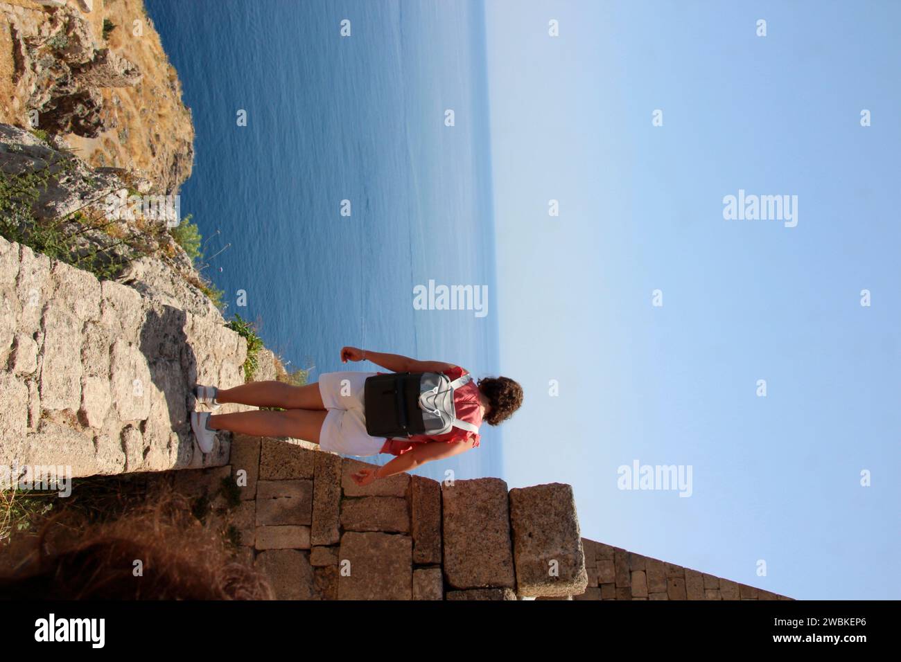 Greece, Dodecanese, Rhodes island, coast, Lindos, castle hill, St. John ...