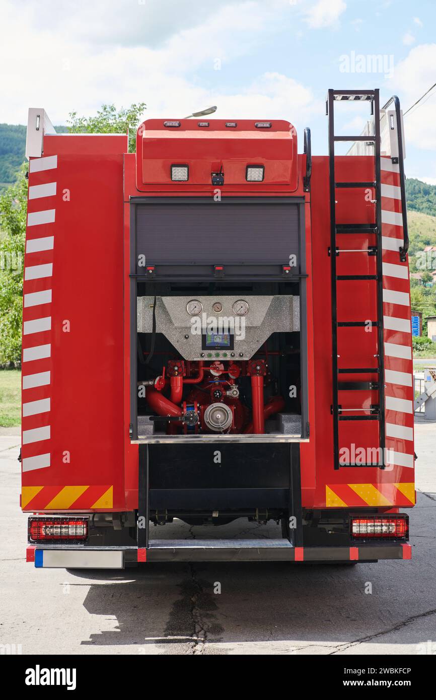 Close-up of essential firefighting equipment on a modern firetruck ...