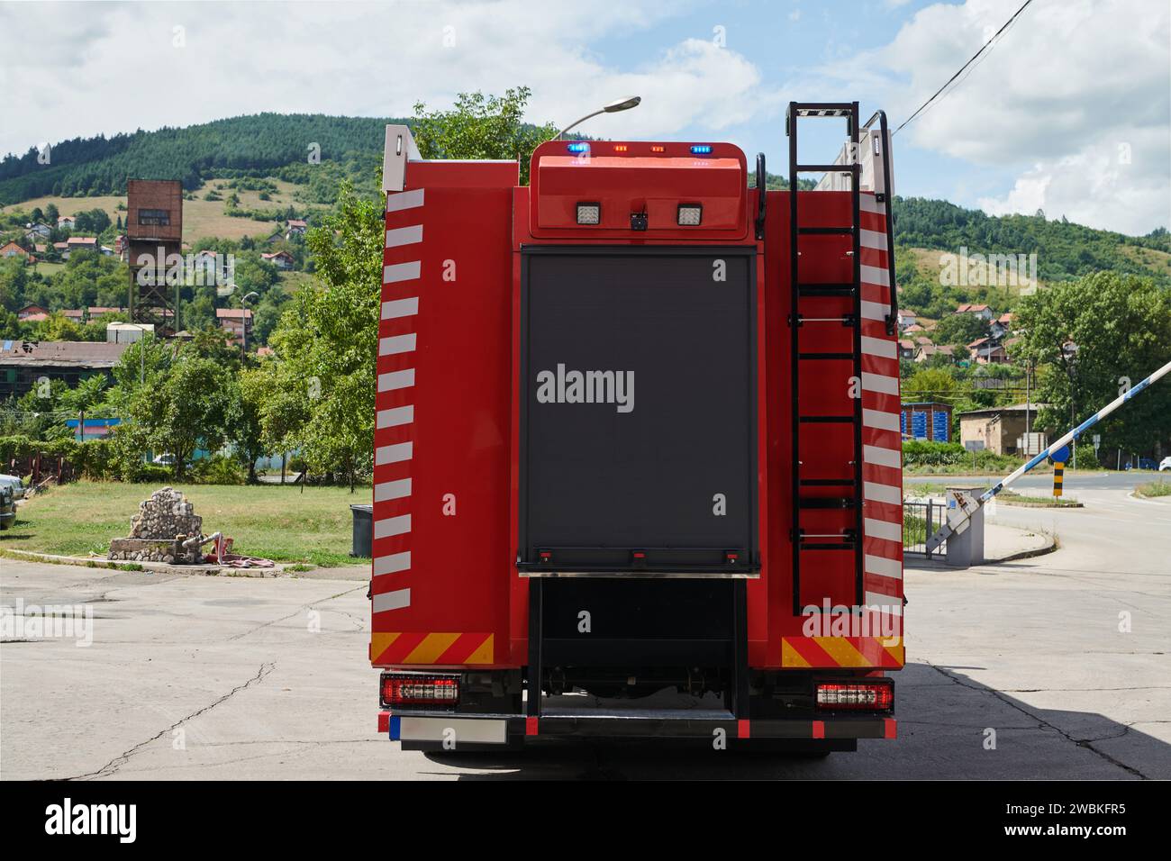 Close-up of essential firefighting equipment on a modern firetruck ...