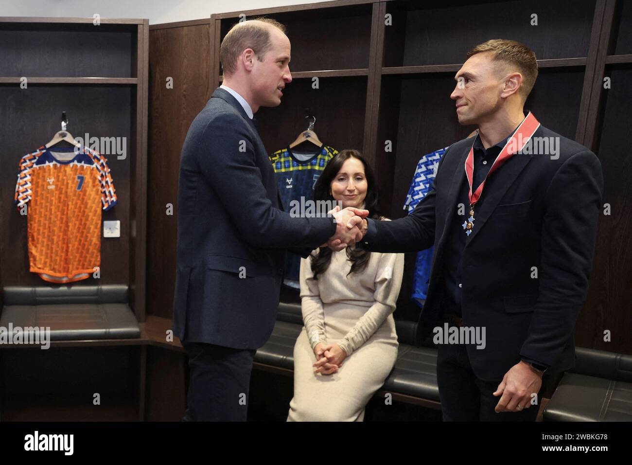 The Prince of Wales (left) meets Kevin Sinfield and his wife Jayne ...