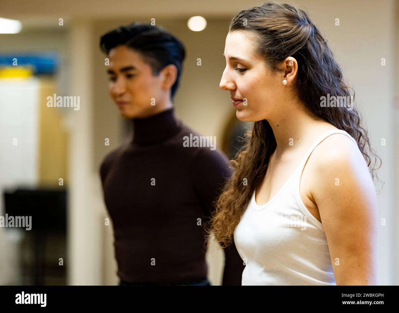 Caleb Lagayan and Jenna Dearness-Dark recording West End New Friends, Victoria Palace Theatre ...