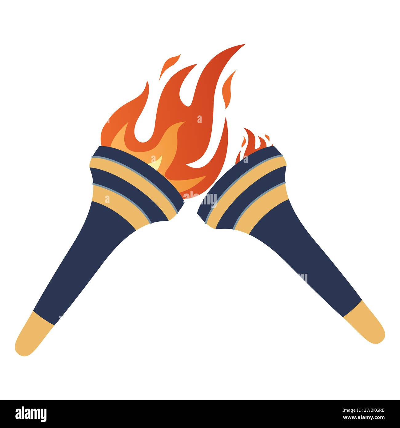 Ignition of a torch from another torch. Transfer of the Olympic flame. Lighted torch. Vector ...