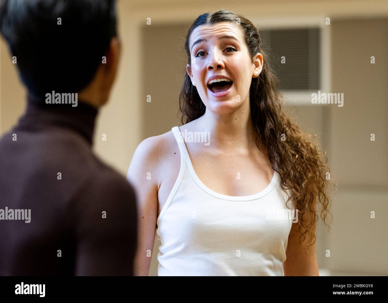 Caleb Lagayan and Jenna Dearness-Dark recording West End New Friends, Victoria Palace Theatre ...