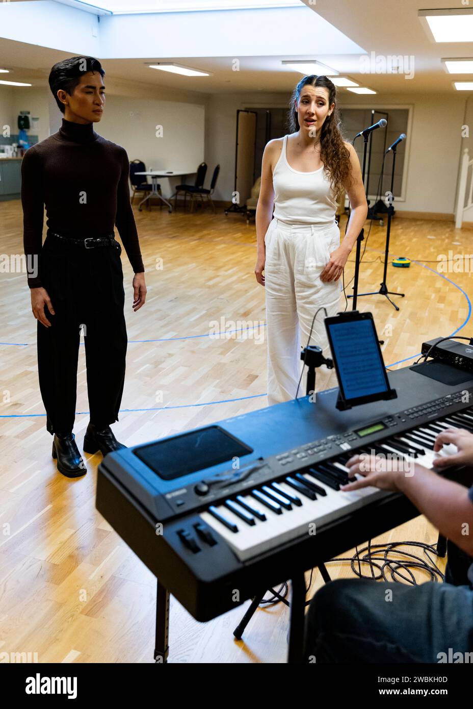 Caleb Lagayan and Jenna Dearness-Dark recording West End New Friends, Victoria Palace Theatre ...