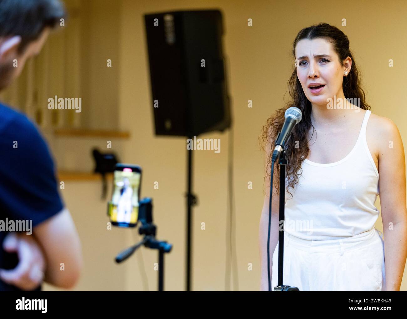 Caleb Lagayan and Jenna Dearness-Dark recording West End New Friends, Victoria Palace Theatre ...