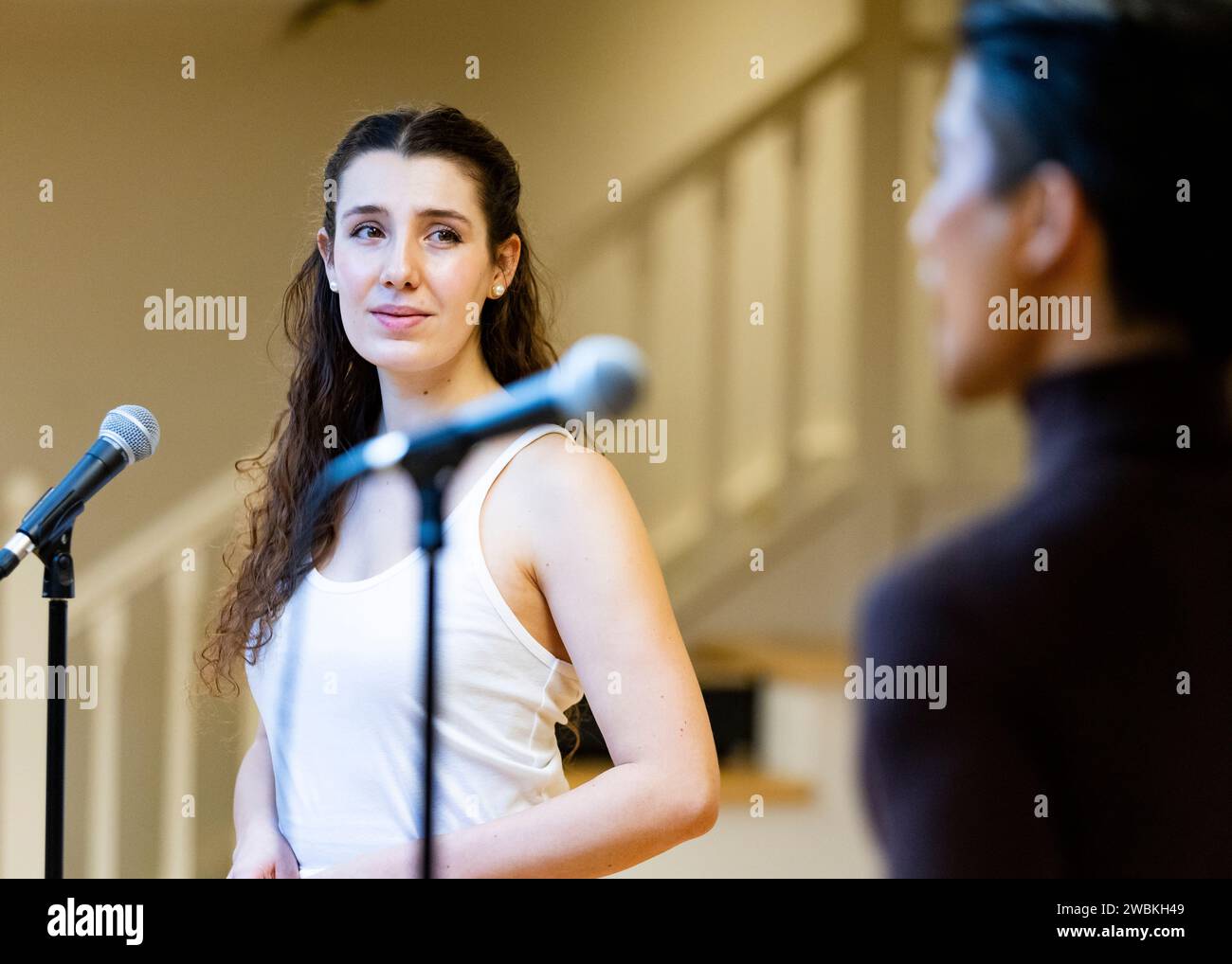 Caleb Lagayan and Jenna Dearness-Dark recording West End New Friends, Victoria Palace Theatre ...