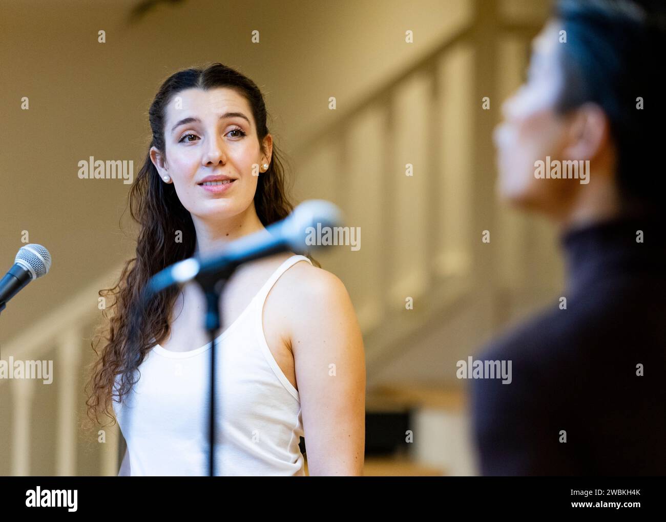 Caleb Lagayan and Jenna Dearness-Dark recording West End New Friends, Victoria Palace Theatre ...