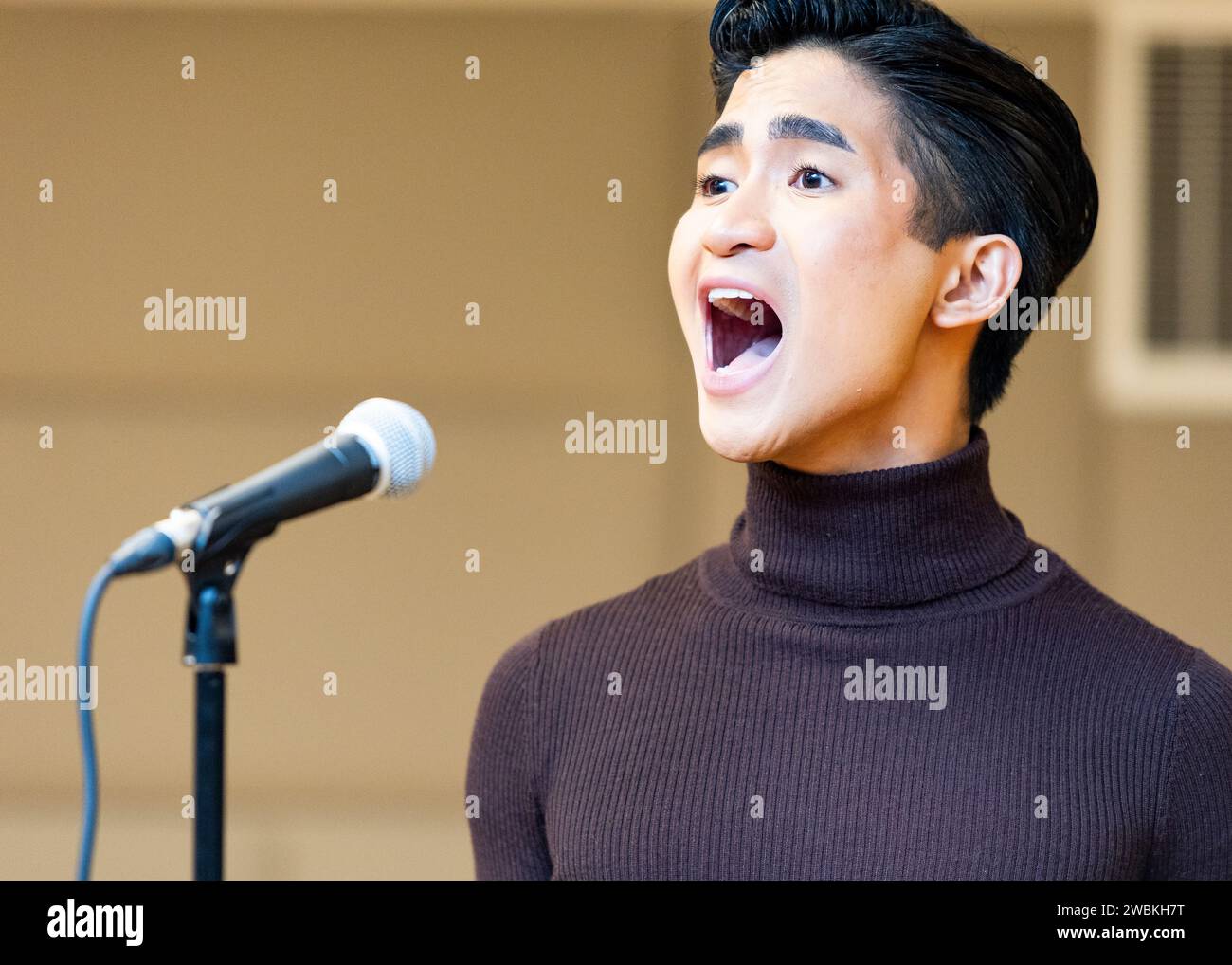Caleb Lagayan and Jenna Dearness-Dark recording West End New Friends, Victoria Palace Theatre ...