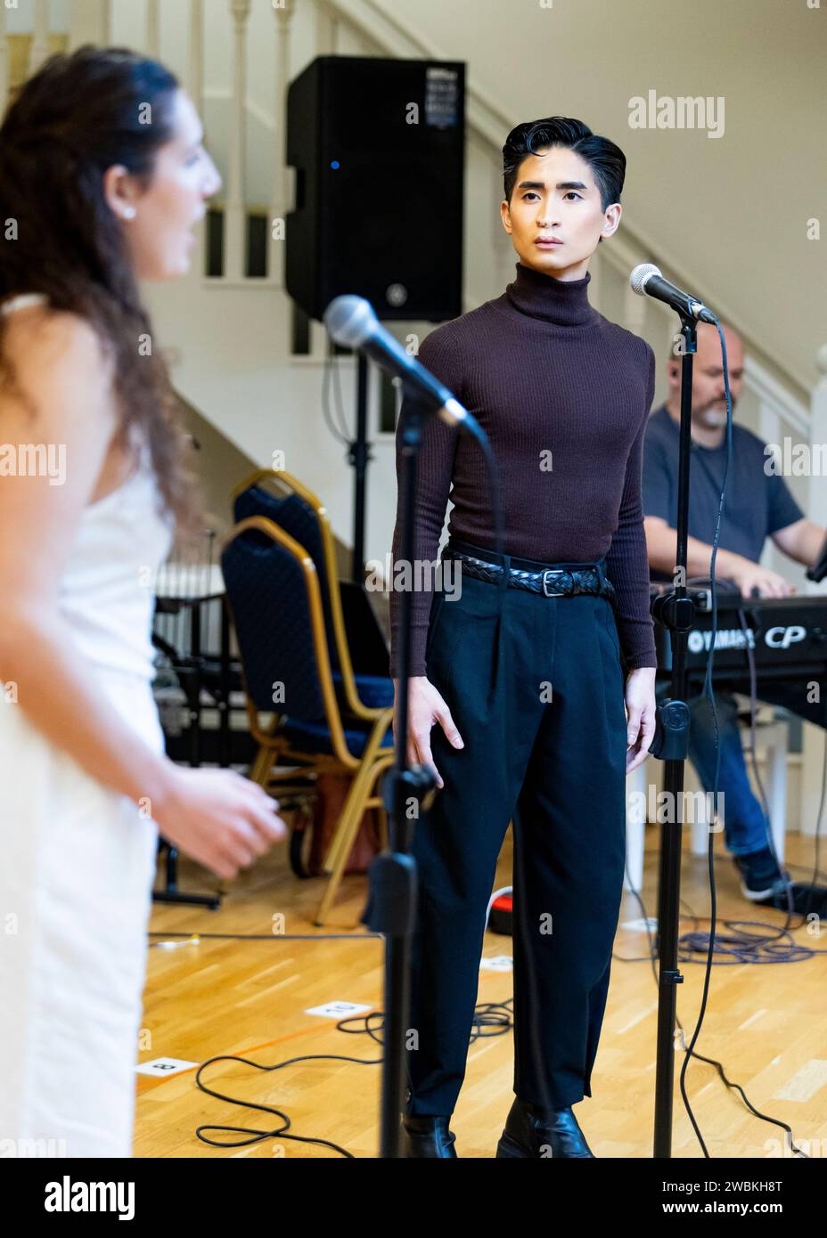Caleb Lagayan and Jenna Dearness-Dark recording West End New Friends, Victoria Palace Theatre ...