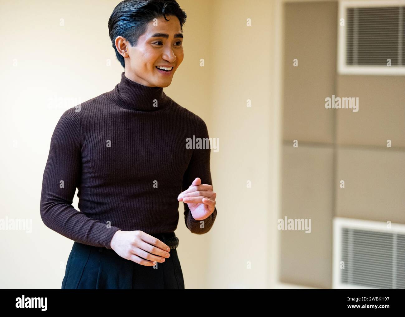 Caleb Lagayan and Jenna Dearness-Dark recording West End New Friends, Victoria Palace Theatre ...