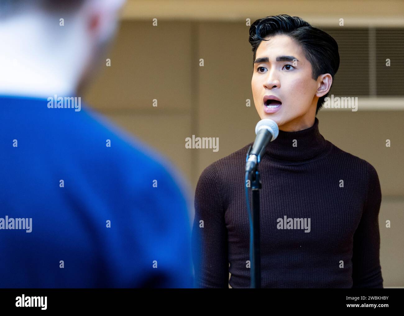 Caleb Lagayan and Jenna Dearness-Dark recording West End New Friends, Victoria Palace Theatre ...