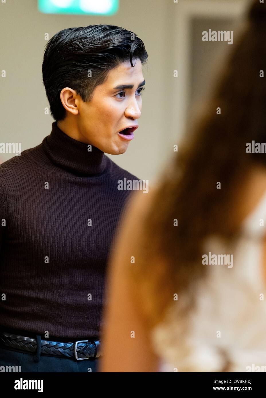 Caleb Lagayan and Jenna Dearness-Dark recording West End New Friends, Victoria Palace Theatre ...