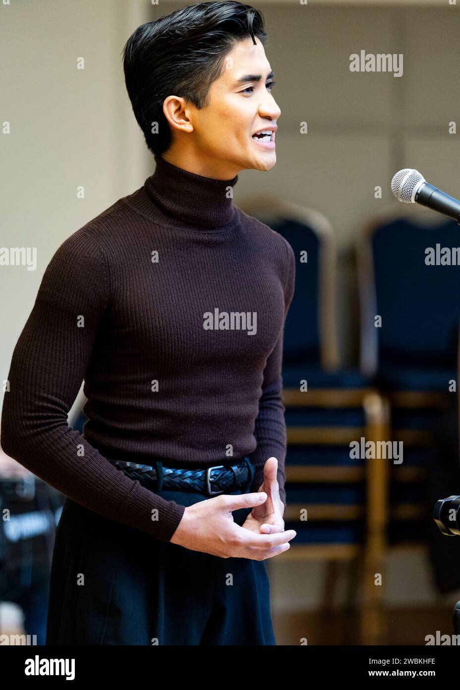 Caleb Lagayan and Jenna Dearness-Dark recording West End New Friends, Victoria Palace Theatre ...