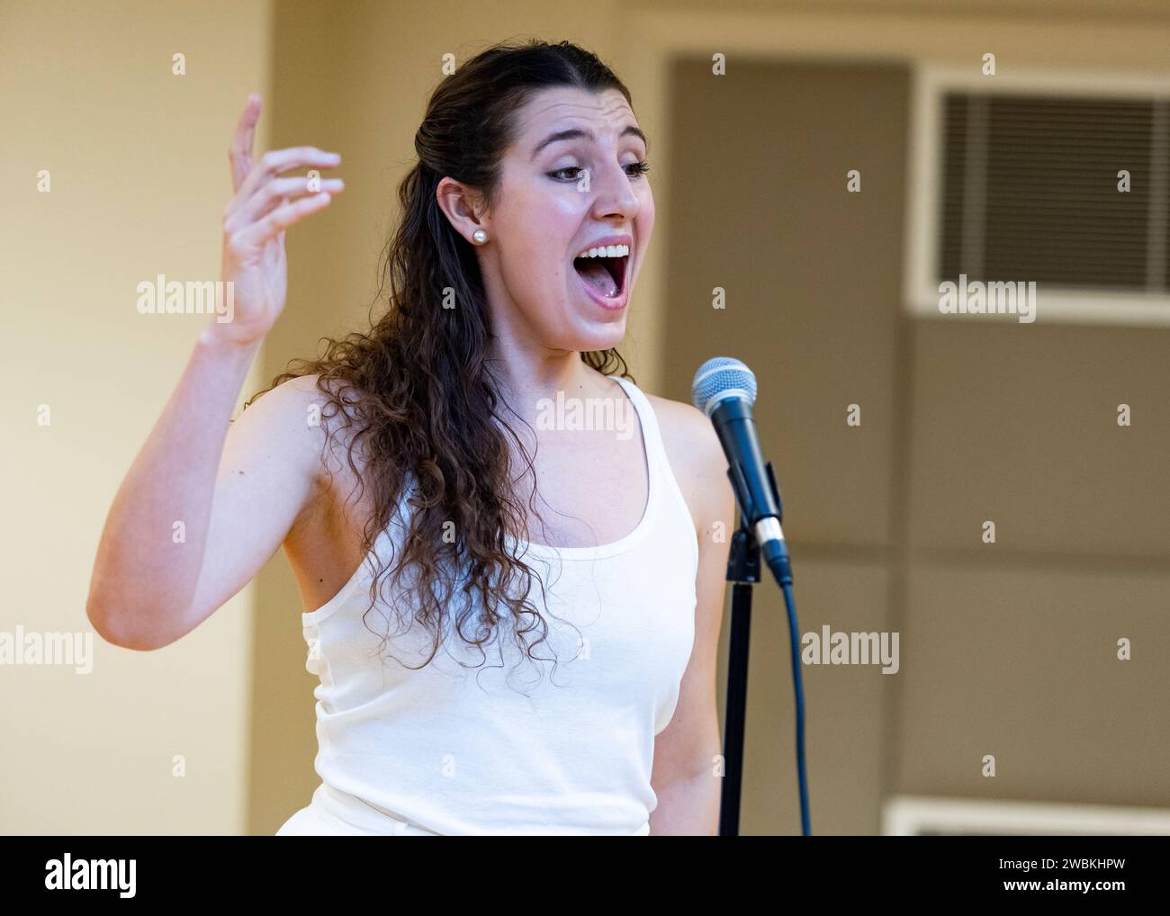 Caleb Lagayan and Jenna Dearness-Dark recording West End New Friends, Victoria Palace Theatre ...