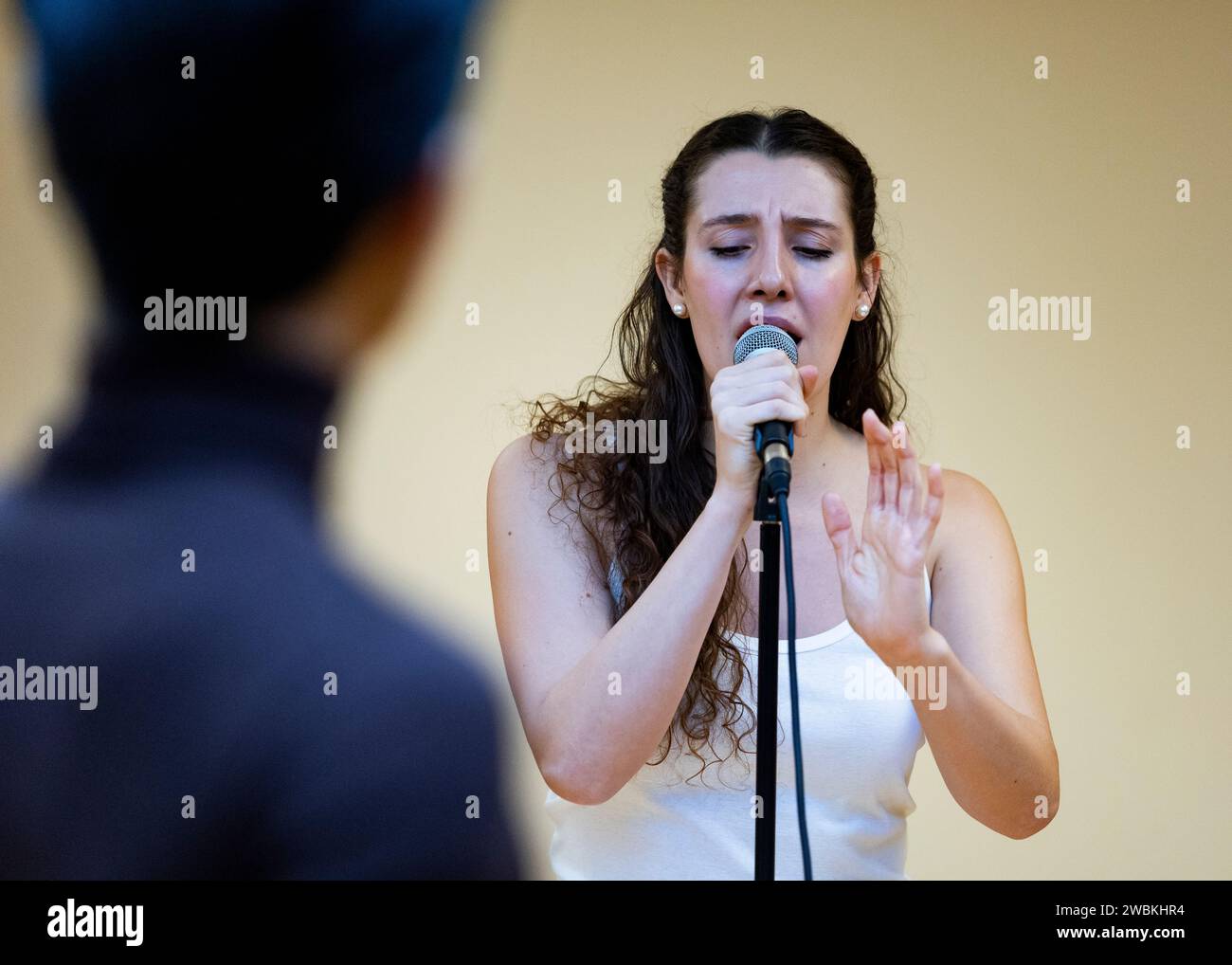 Caleb Lagayan and Jenna Dearness-Dark recording West End New Friends, Victoria Palace Theatre ...