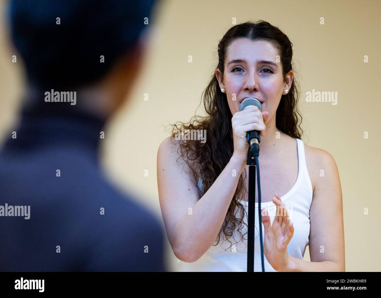 Caleb Lagayan and Jenna Dearness-Dark recording West End New Friends, Victoria Palace Theatre ...