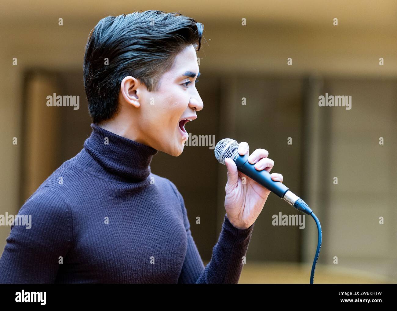 Caleb Lagayan and Jenna Dearness-Dark recording West End New Friends, Victoria Palace Theatre ...