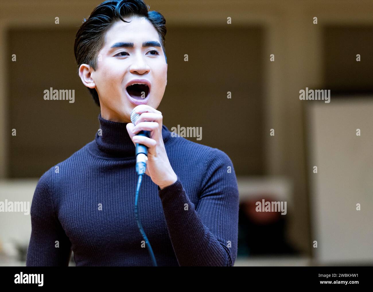 Caleb Lagayan and Jenna Dearness-Dark recording West End New Friends, Victoria Palace Theatre ...