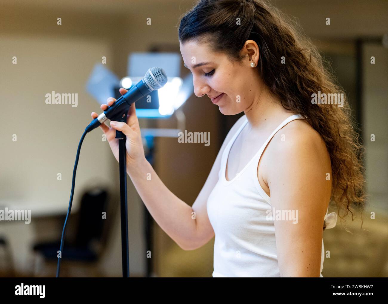 Caleb Lagayan and Jenna Dearness-Dark recording West End New Friends, Victoria Palace Theatre ...