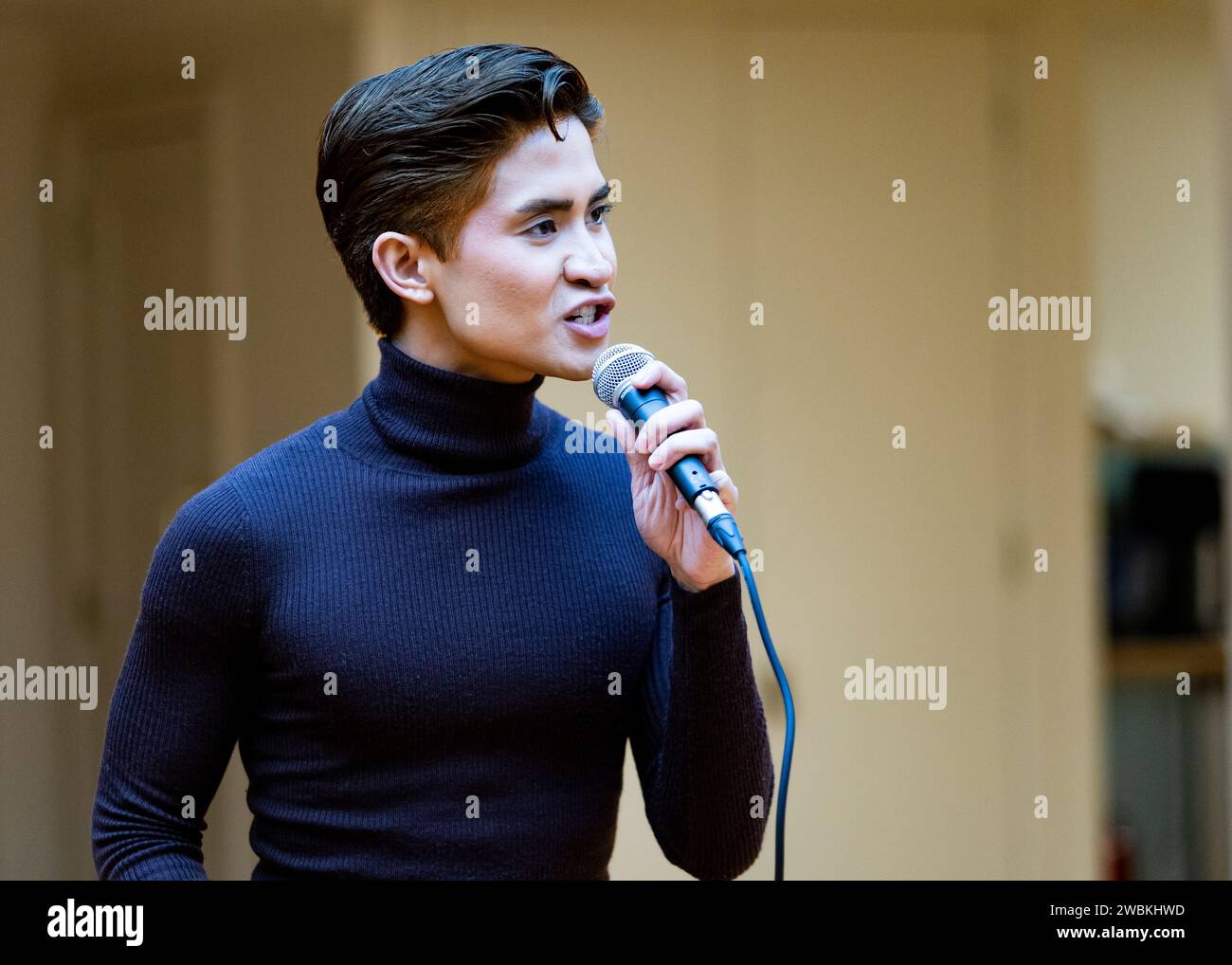 Caleb Lagayan and Jenna Dearness-Dark recording West End New Friends, Victoria Palace Theatre ...
