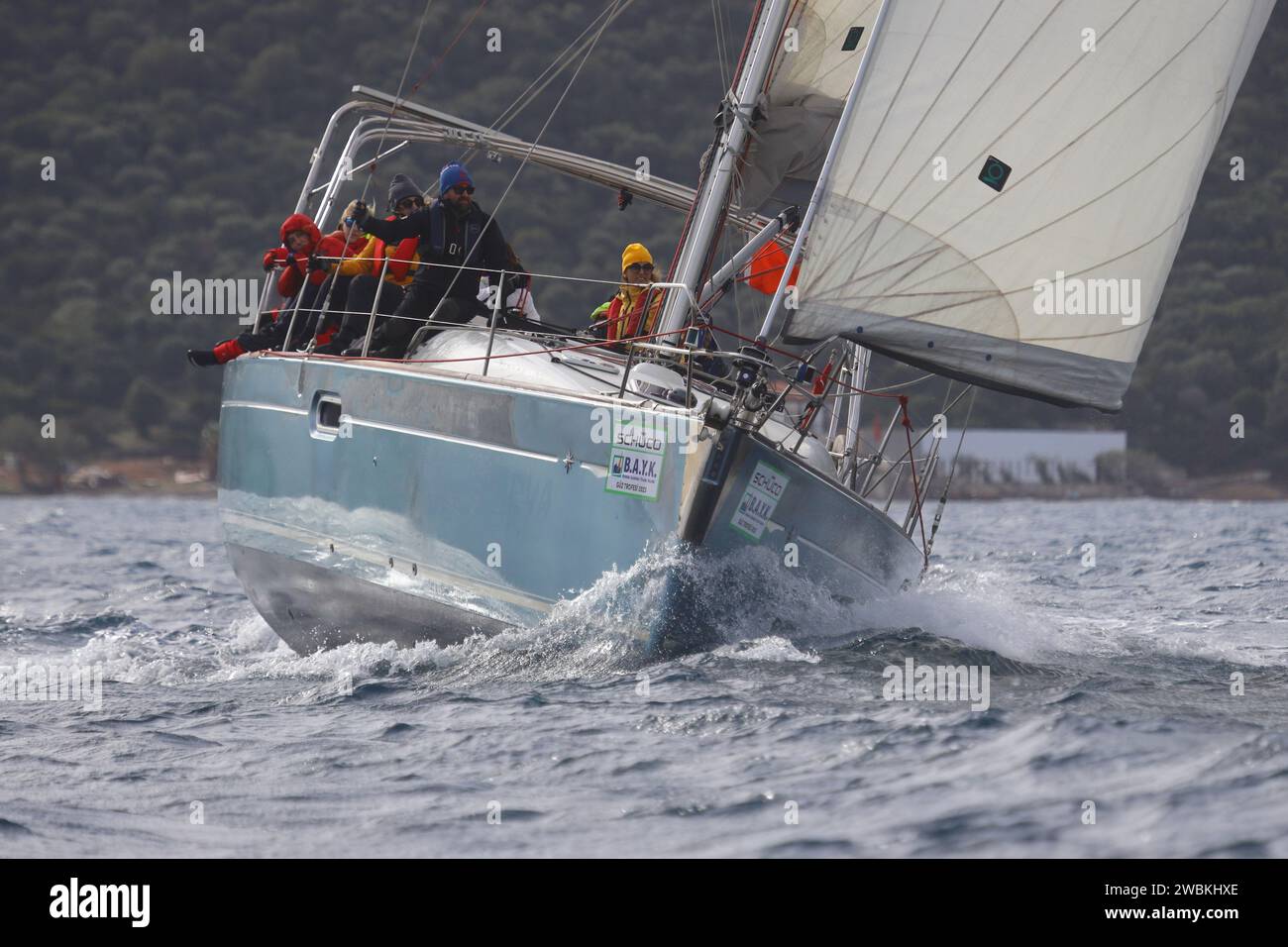 Bodrum,Turkey. 03 December 2023: Sailboats sail in windy weather in the ...