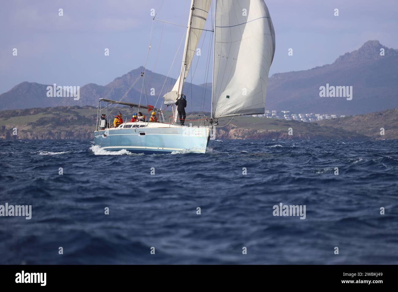 Bodrum,Turkey. 03 December 2023: Sailboats sail in windy weather in the ...