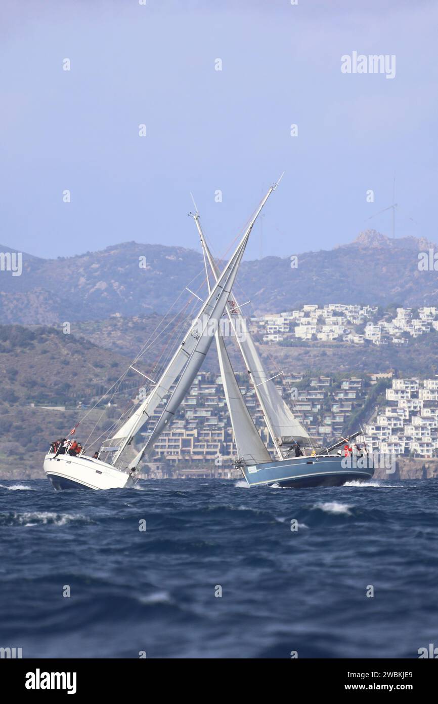 Bodrum,Turkey. 03 December 2023: Sailboats sail in windy weather in the ...