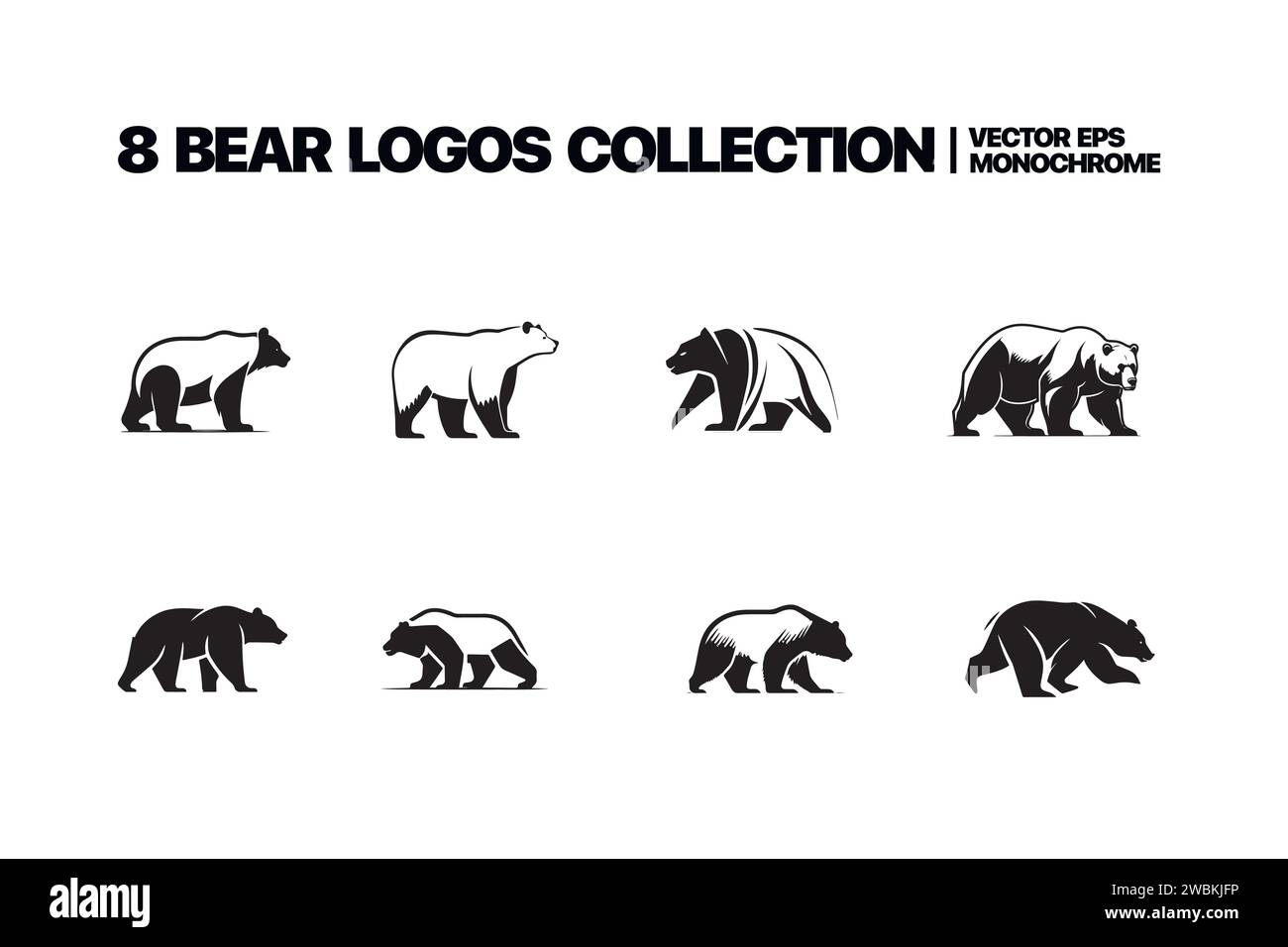 Monochrome illustrations of stylized bears. Pictures set for logos or ...