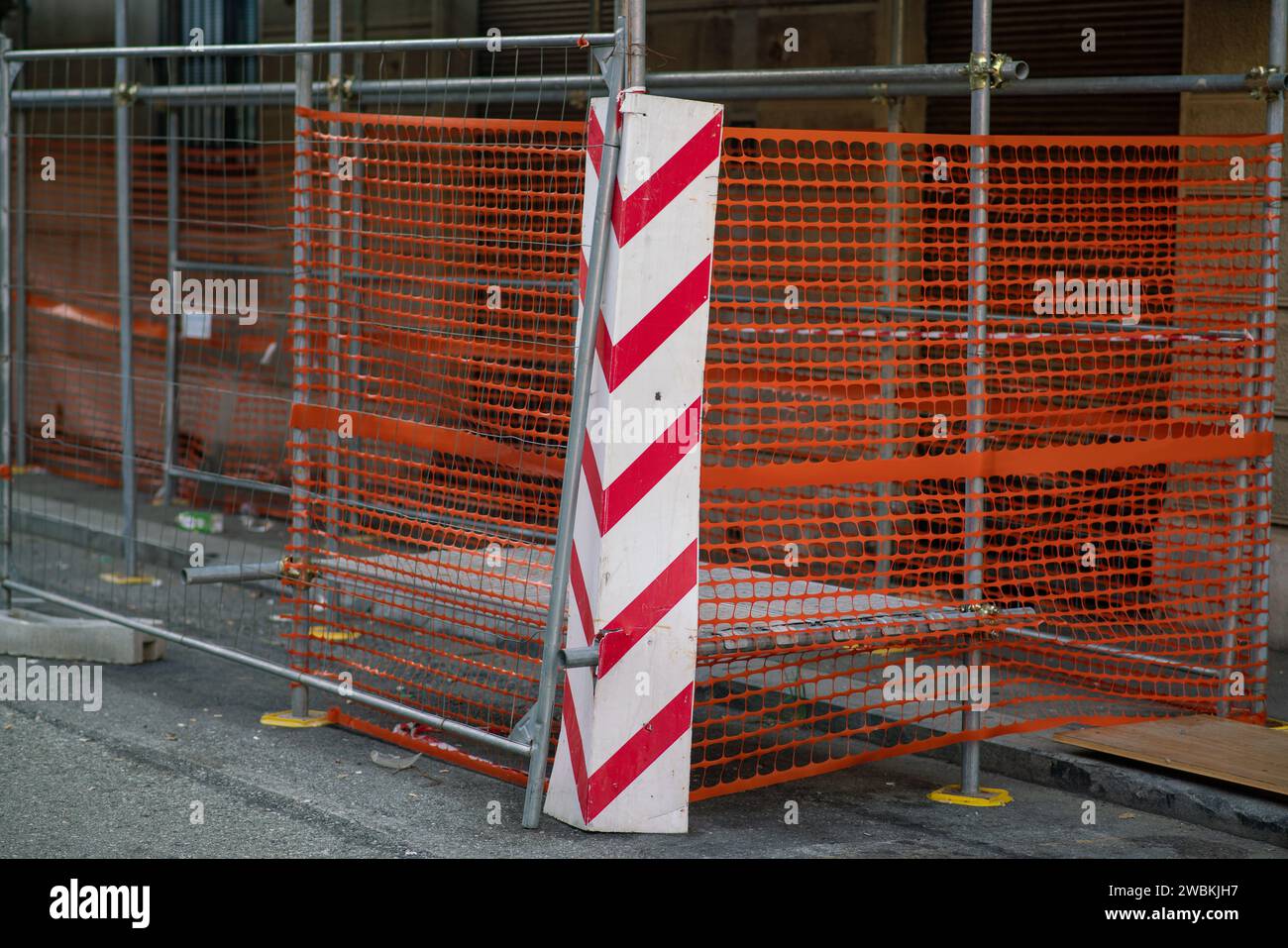high visibility net, work in progress on a construction site, fence of ...