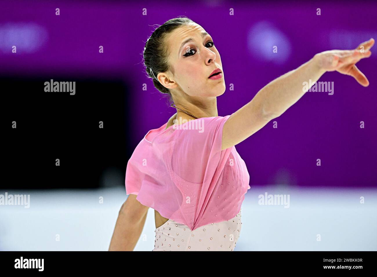Livia KAISER (SUI), during Women Short Program, at the ISU European Figure Skating Championships ...