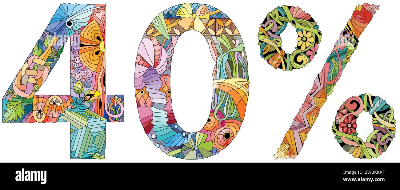 40 percent. Vector decorative zentangle object. Hand-painted art design ...