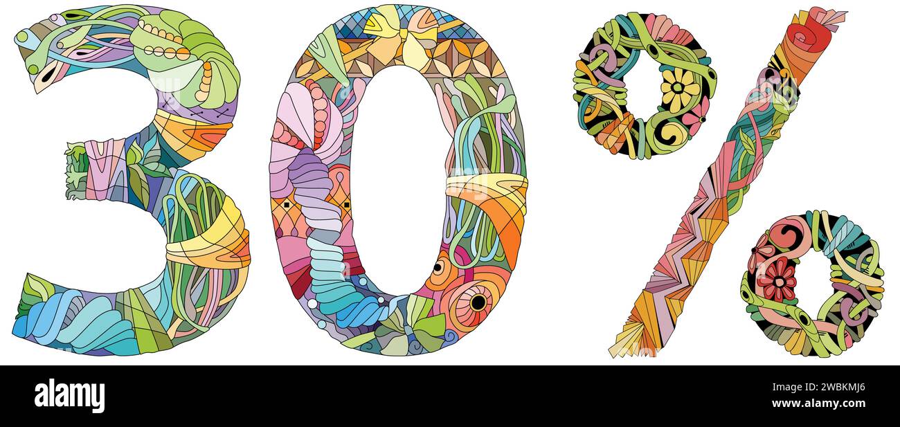 30 percent. Vector decorative zentangle object. Hand-painted art design Stock Vector Image & Art ...