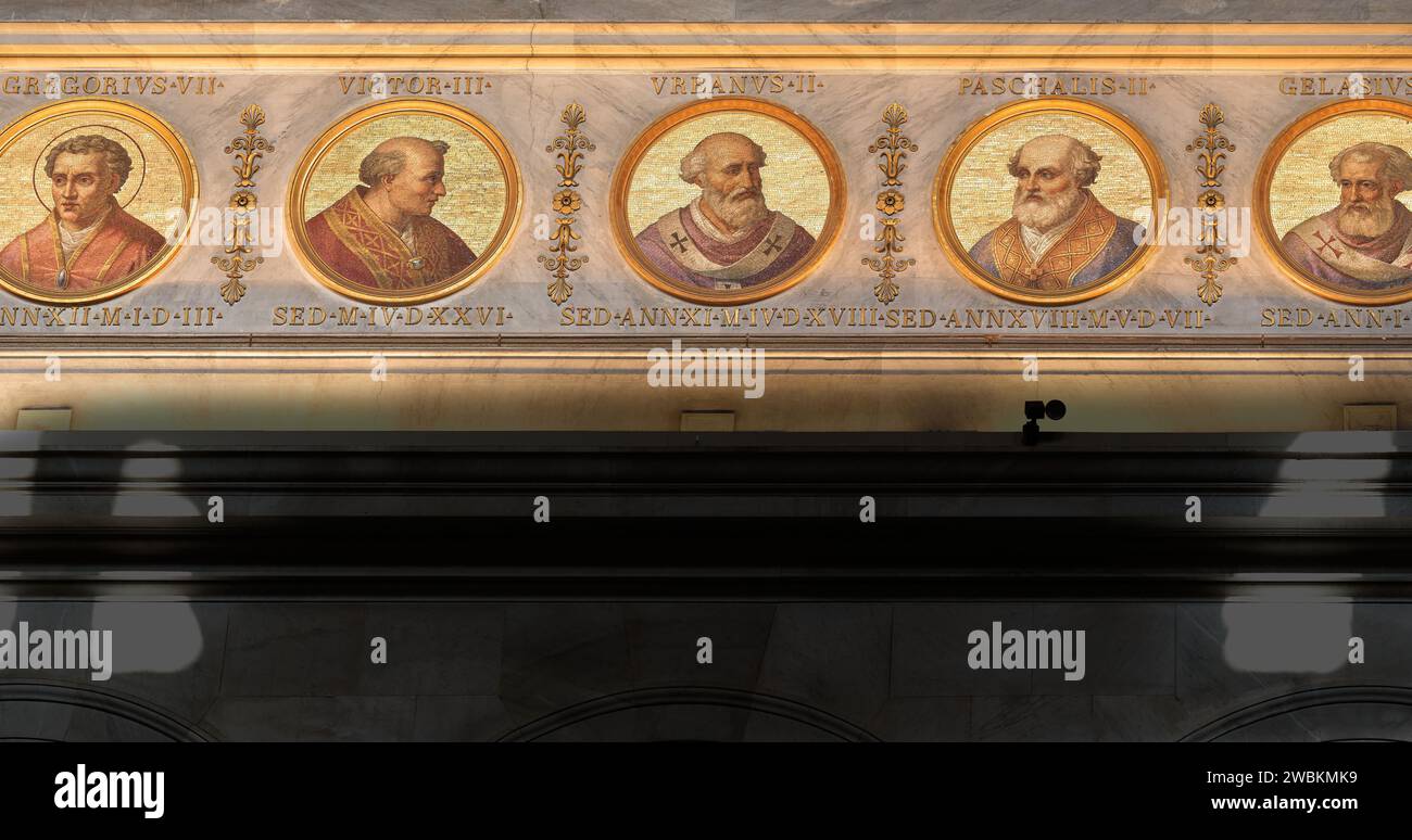 Mosaic portrait of Popes St Gregory VII, Victor III, Urban II, Paschal ...