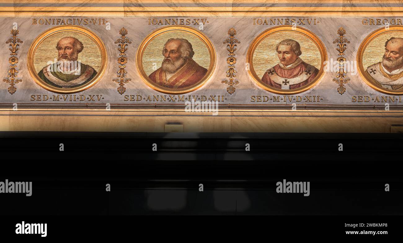 Mosaic portrait of Popes Boniface VII, John XV, John XVI and Gregory V ...