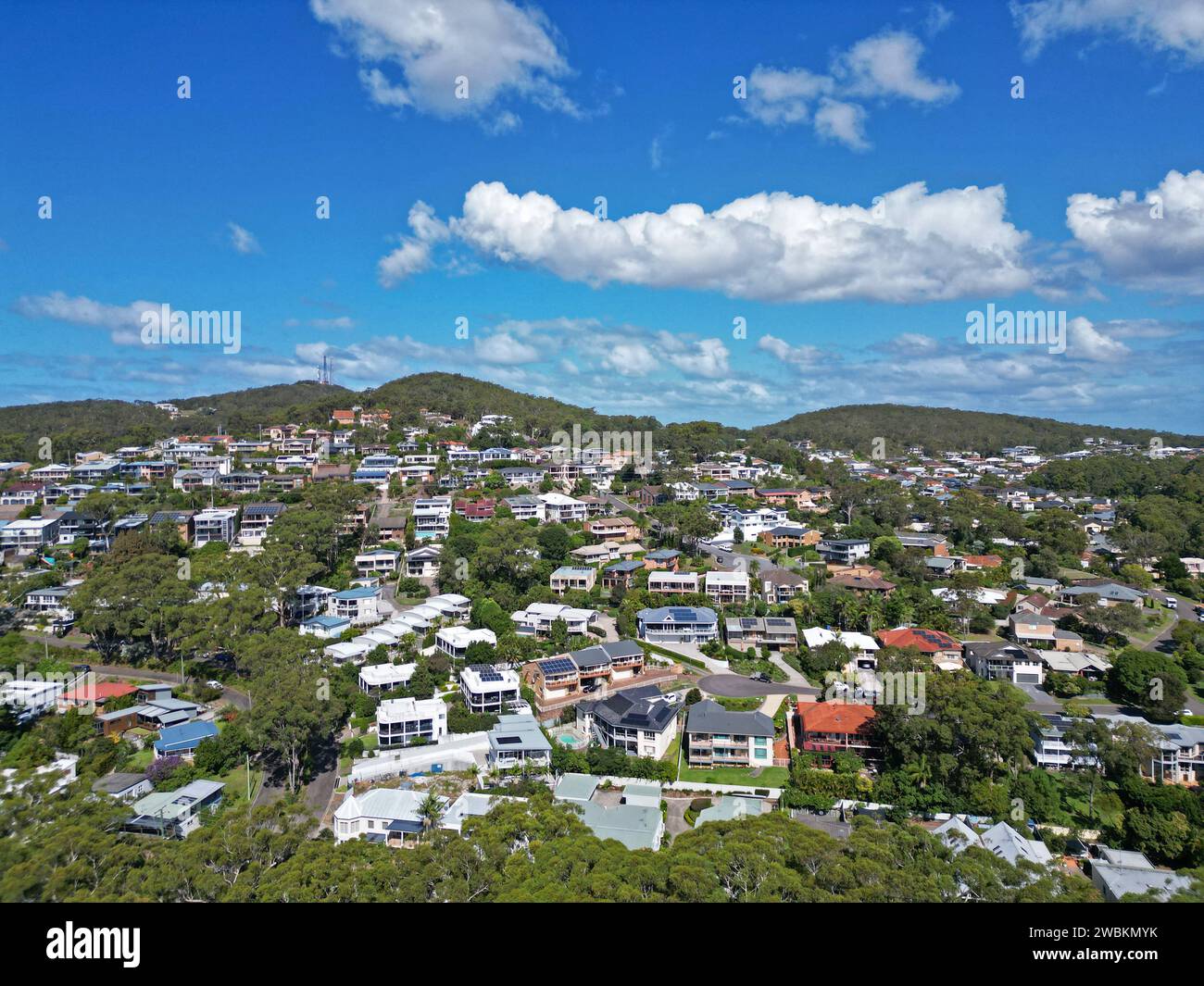 A stunning view of residential houses in Nelson Bay, Port Stephens, New ...