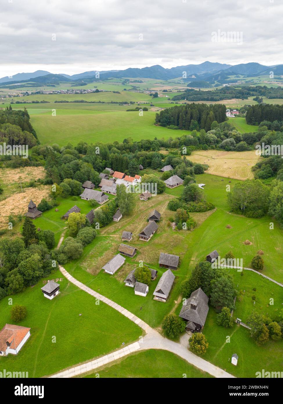Aerial view of traditional village open air museum in Martin town ...