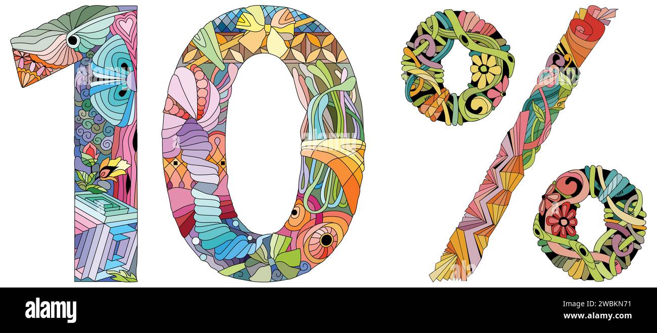10 percent. Vector decorative zentangle object. Hand-painted art design ...