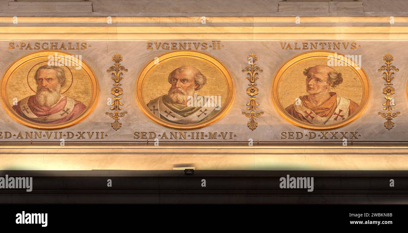 Mosaic portrait of Popes St Paschal I, Eugene II and Valentine, on a ...