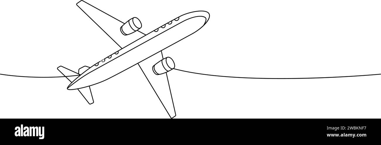 Aircraft plane, air transport one line continuous drawing. Different ...