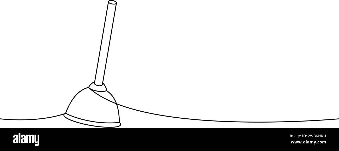Toilet plunger one line continuous drawing. Cleaning service tools ...