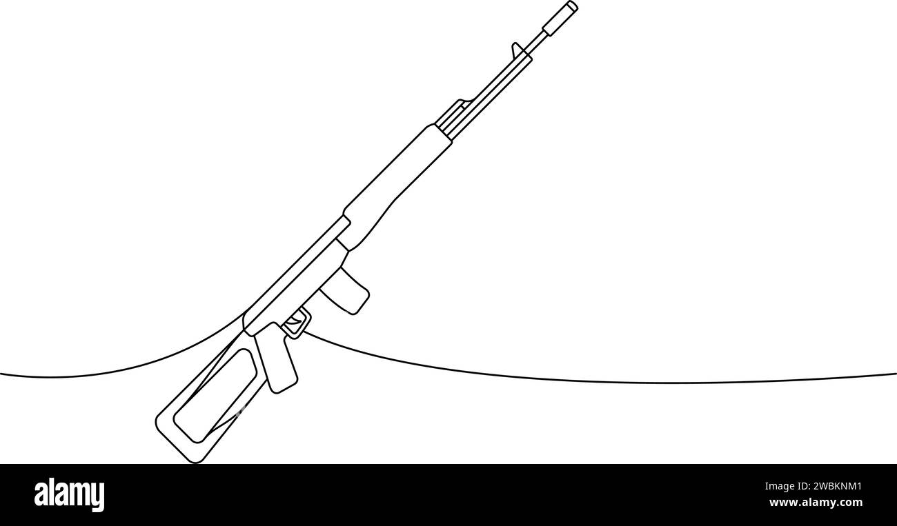 Sniper rifle, sniper firearm one line continuous drawing. Various modern weapons continuous one ...