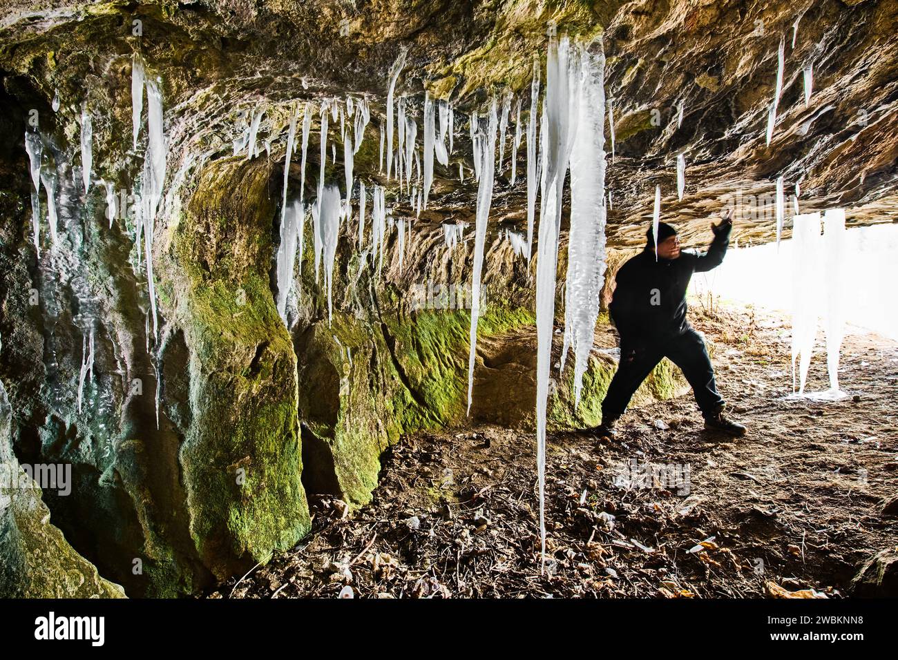 Ice stalactites in the Gypsy Cave at Moravian Karst, Czech Republic ...