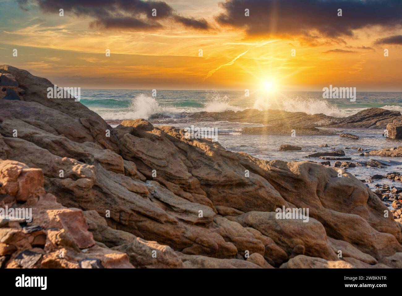 coastline rocks and waves, on Ballito Bay, Durban, south africa Stock ...