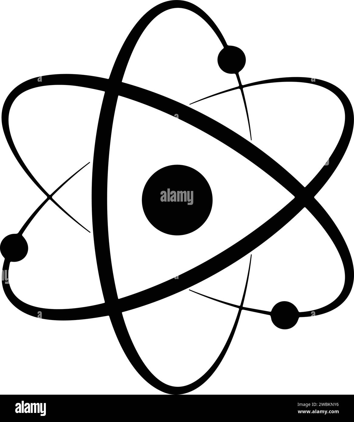 Atom icon. Logo atomic neutron black. Nuclear atom. Icon nucleus. Orbit spin. Proton core symbol ...