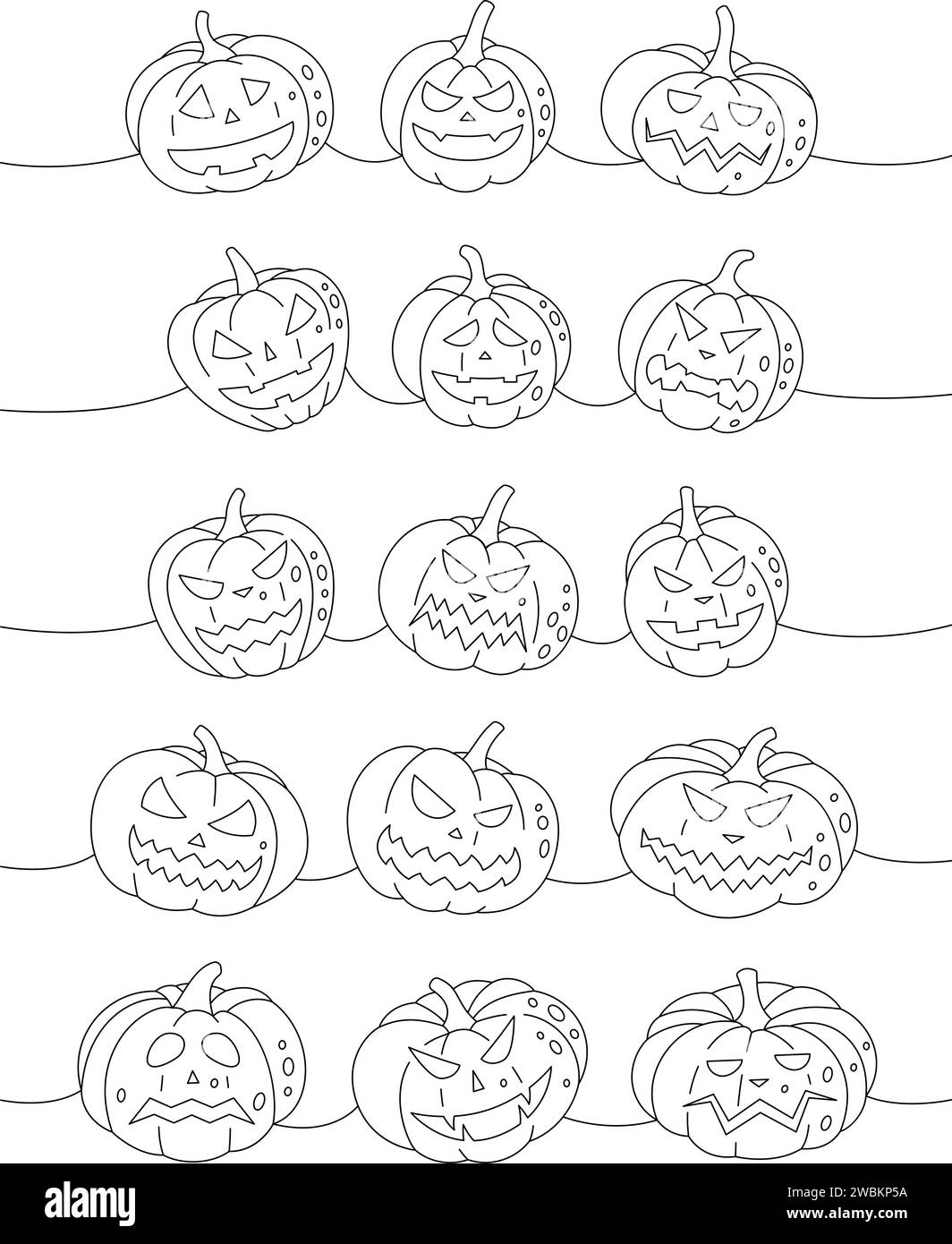 Autumn pumpkins faces. Pumpkins with scary faces one line continuous ...