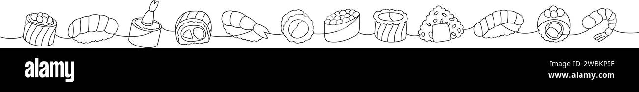 Sushi foods collection. Japanese traditional food one line drawing ...