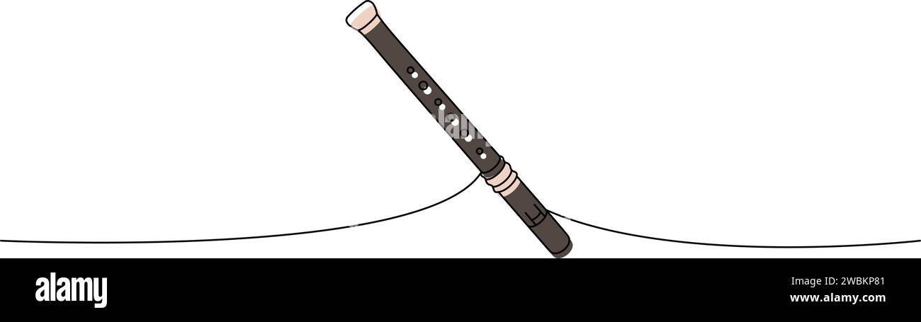 Flute one line colored continuous drawing. Musical instruments ...