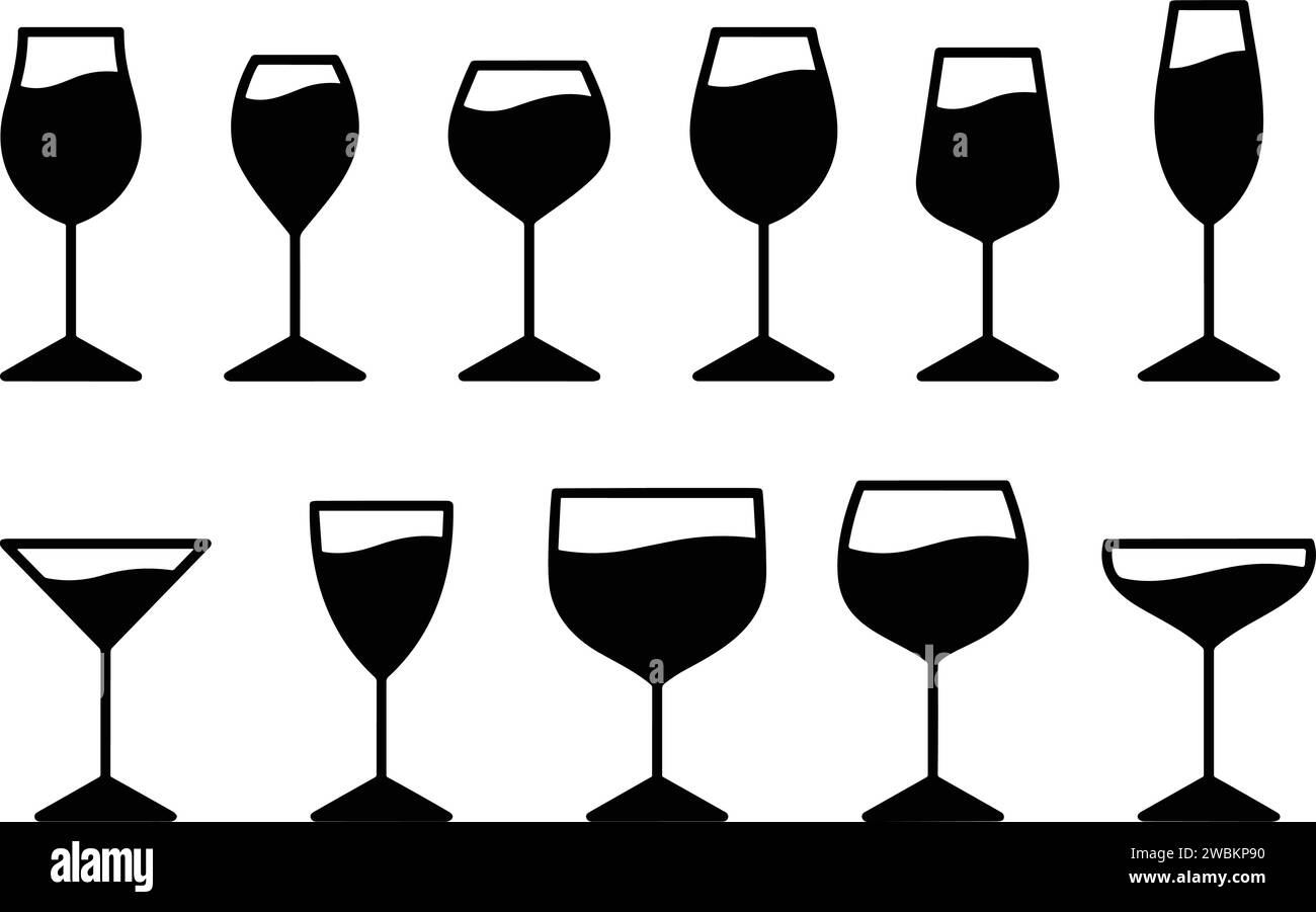 Glass for drink icons. Cocktail and alcoholic drink for party liquid ...