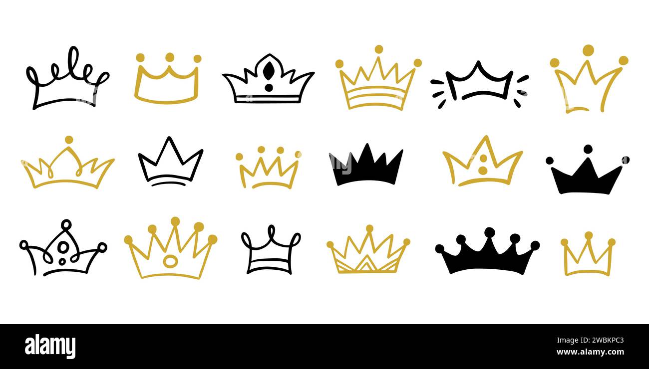 Crowns icons shape set Handdrawn doodle collection Stock Vector Image ...