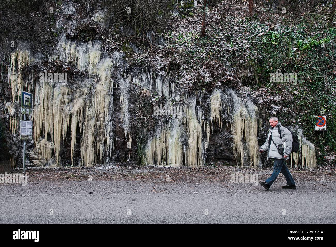 Moravsky Kras, Czech Republic. 11th Jan, 2024. An icefall pictured at ...